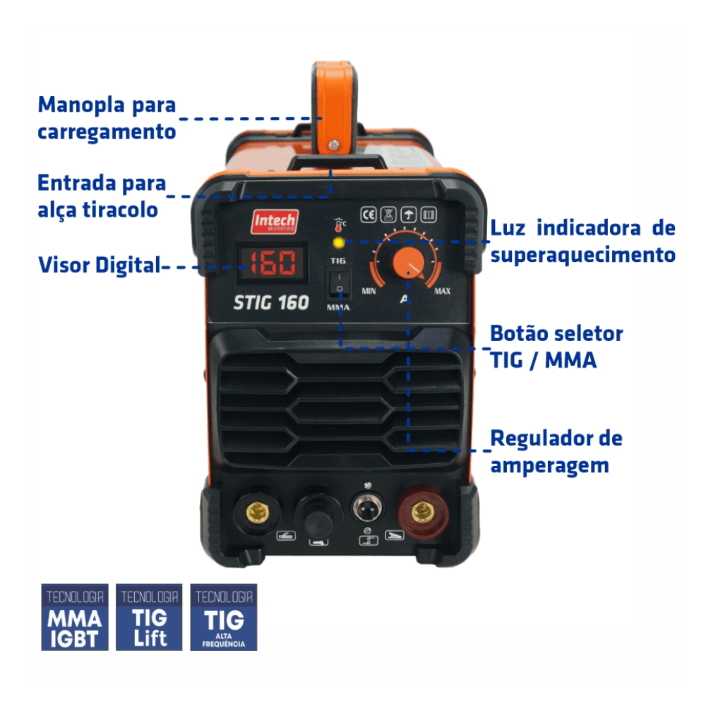 Inversor para Solda TIG 160 Amperes STIG160 220V Intech Machine
